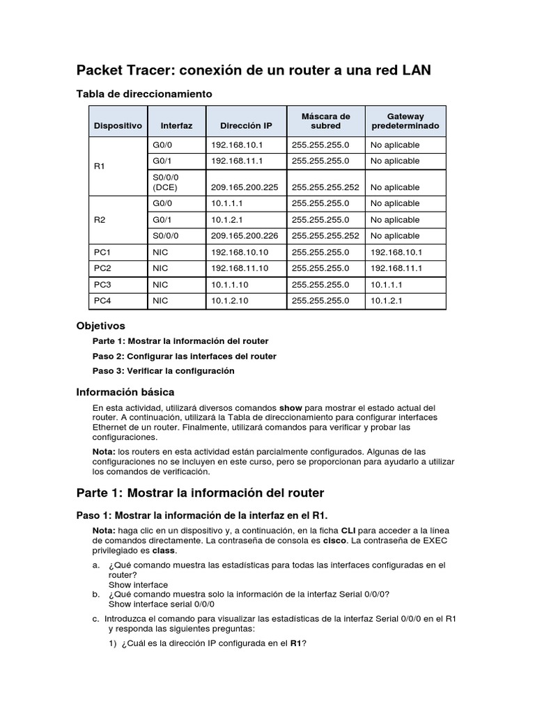 Packet Tracer Lab - 13 | PDF | Enrutador (Computación) | Dirección IP