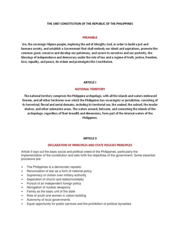 1987 Constitution | PDF | Presidents Of The United States | American ...