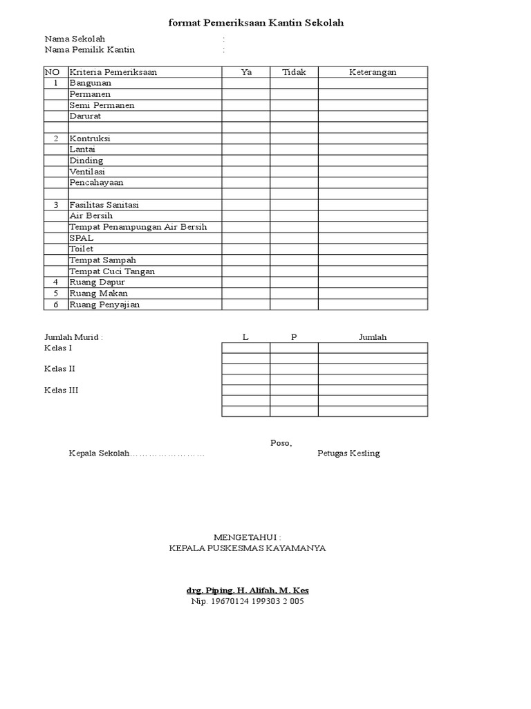 Form. Kantin Sekolah | PDF