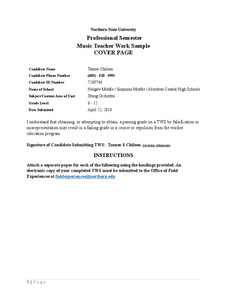Tanner Chilson Final Tws - Music Student Teacher | PDF | Race And ...