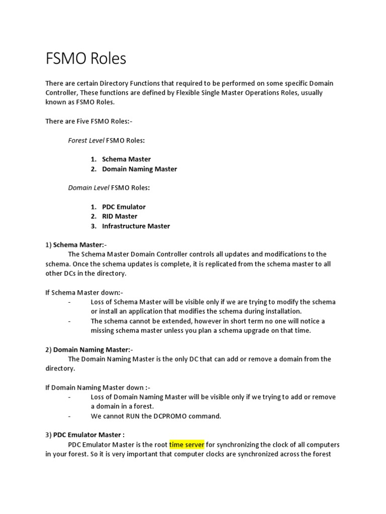 Forest Level FSMO Roles | PDF | Computer Data | Areas Of Computer Science