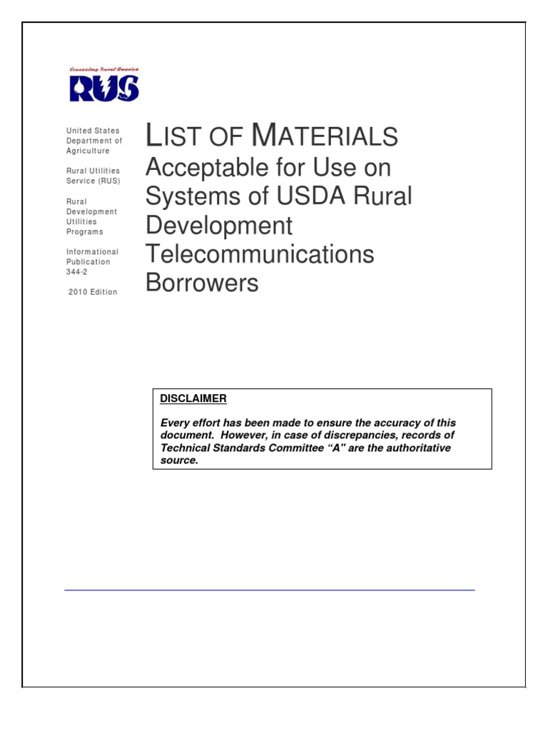 USDA RUS - List of Materials For Use by USDA Rural Development Telecom ...
