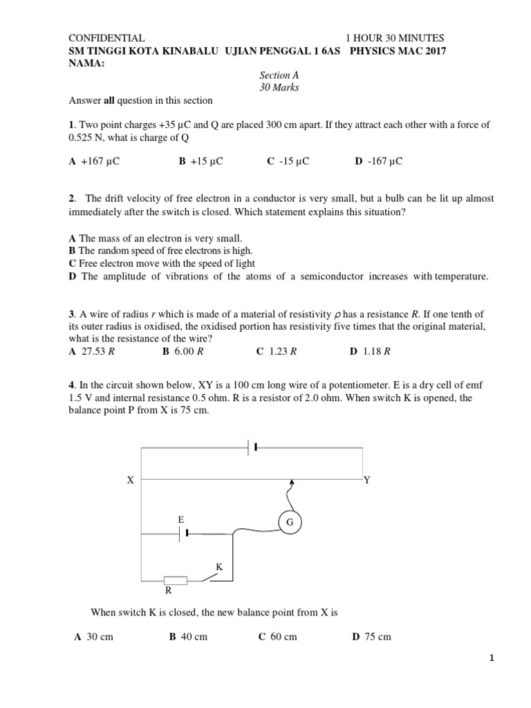 Ujian Sem2 Physics STPM 2017 | PDF | Capacitor | Series And Parallel ...