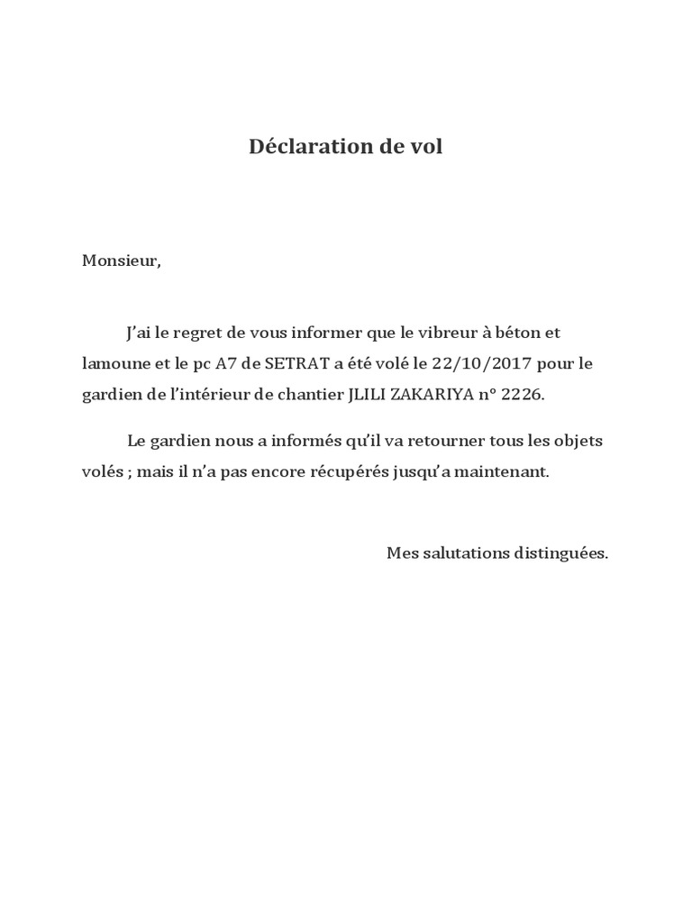 Déclaration de Vol | PDF