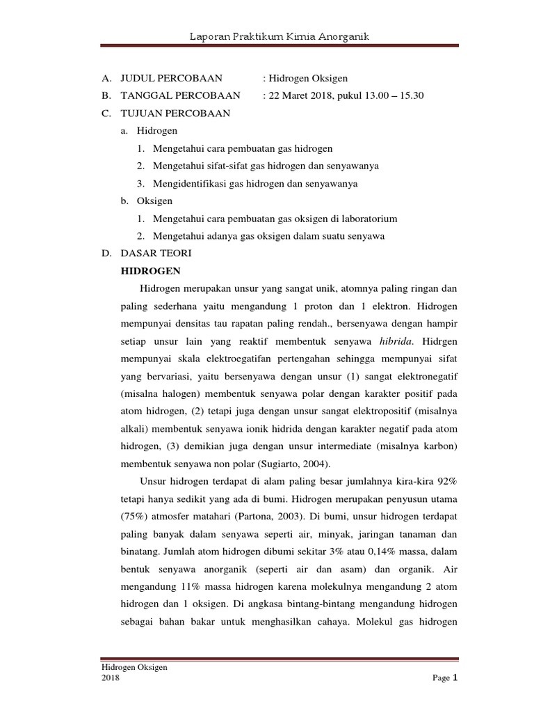 Lapres Hidrogen Oksigen | PDF