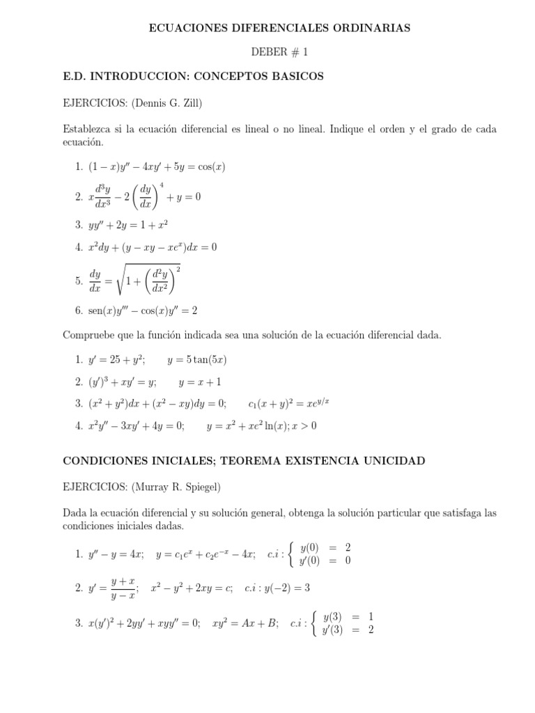 Ecuaciones Diferenciales Ordinarias | PDF | Ecuaciones diferenciales ...