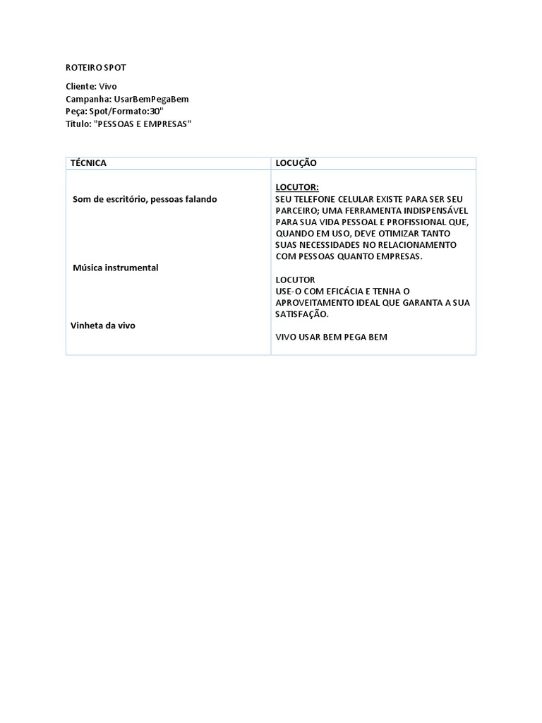 ROTEIRO Spot | PDF