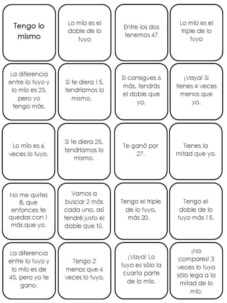 Tarjetas Lo Tuyo y Lo Mio | PDF