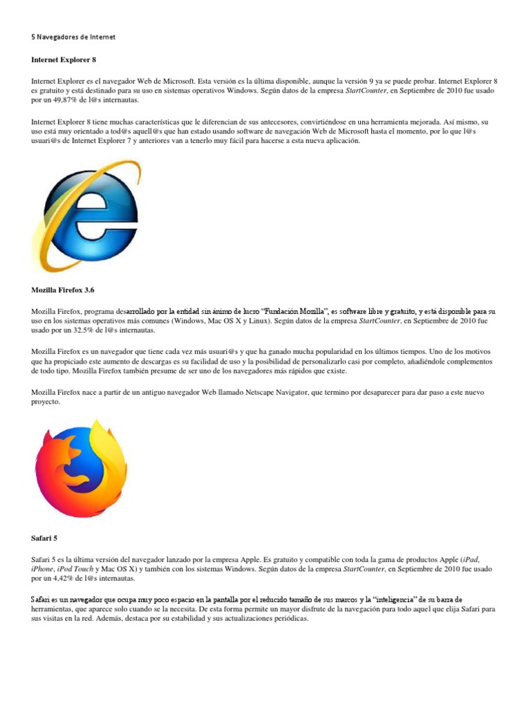 5 Navegadores de Internet | PDF | explorador de Internet | Safari (navegador web)