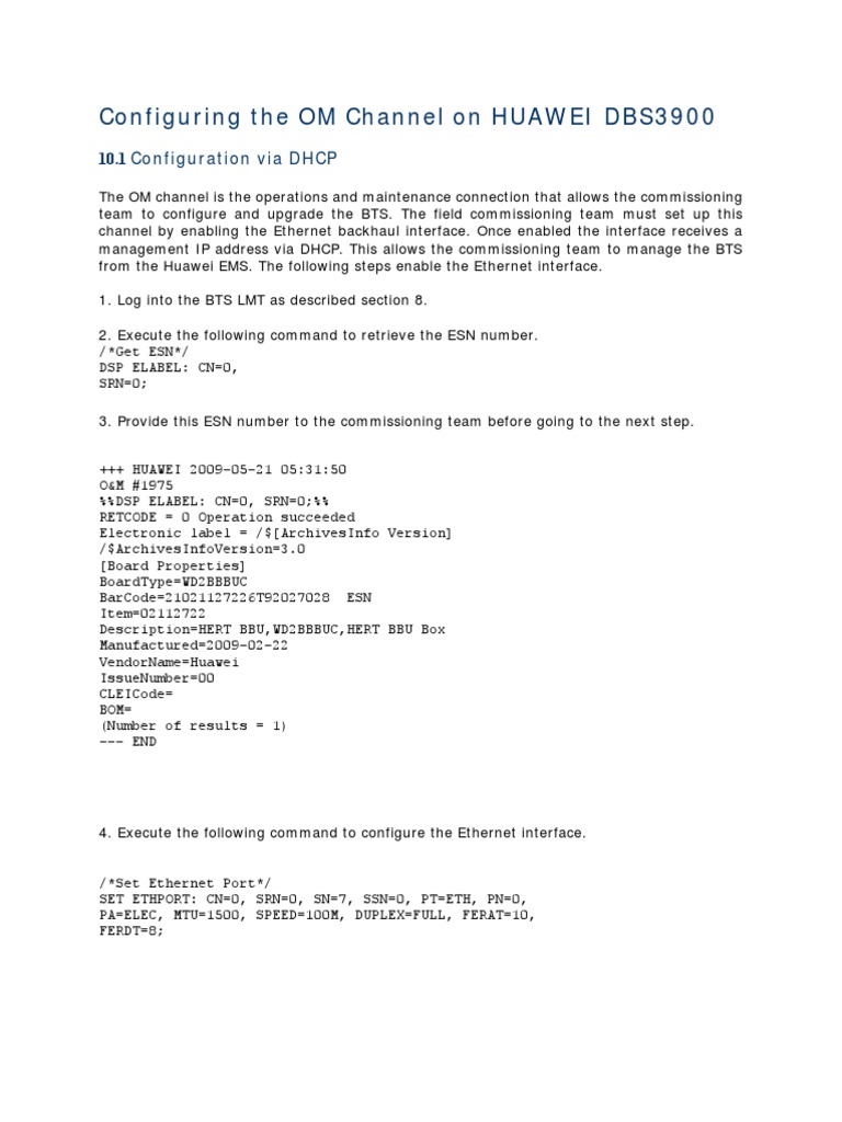 Configuring The OM Channel On HUAWEI DBS3900 | PDF | Ip Address ...