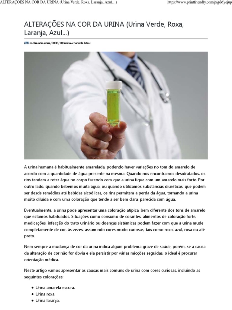 Alterações Na Cor Da Urina (Urina Verde, Roxa, Laranja, Azul…) | Cor ...