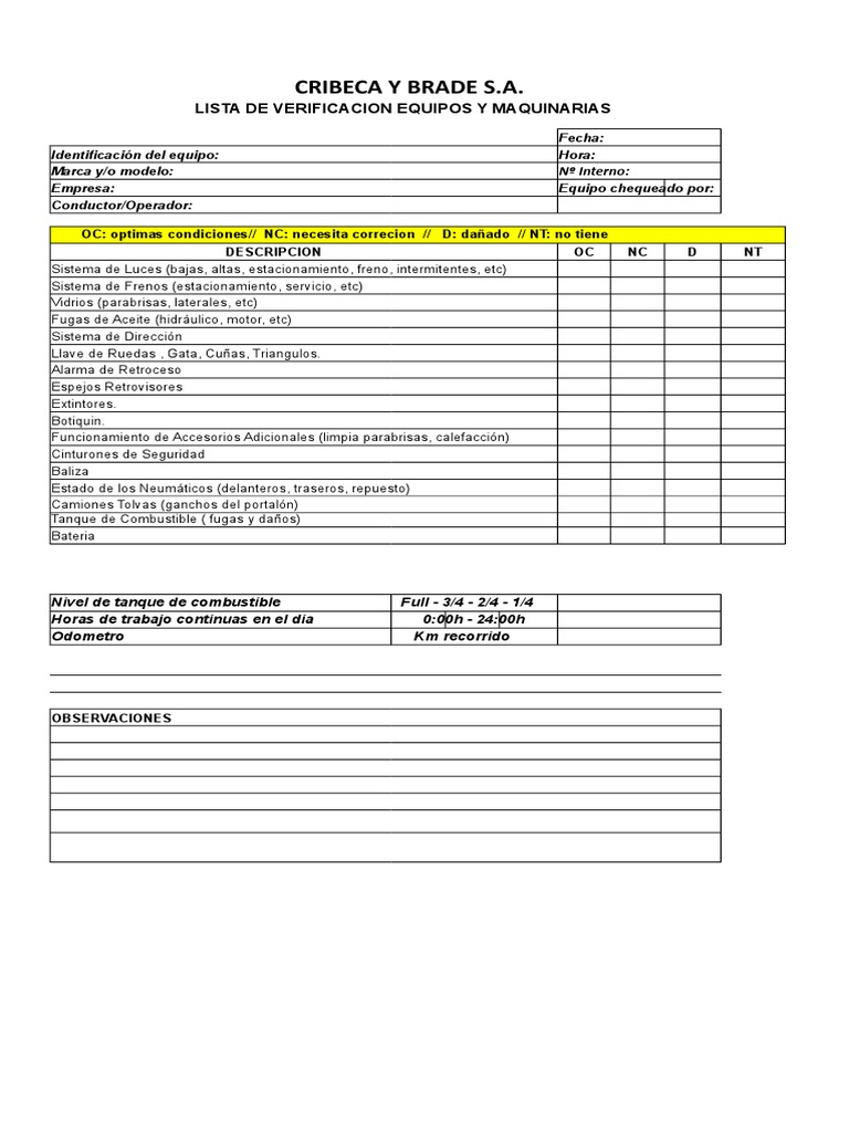 55629076 Check List Equipos y Maquinarias | Camión | Ingeniería de ...