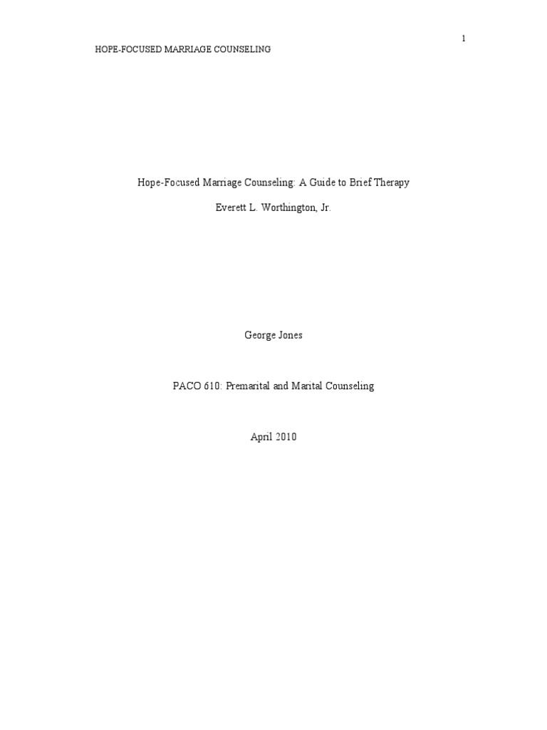 4mat Paper #2 Hope-Focused Marriage | PDF | Psychotherapy | Marriage
