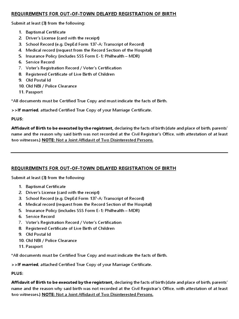 Requirements For Oot Delayed Reg. of Birth | PDF