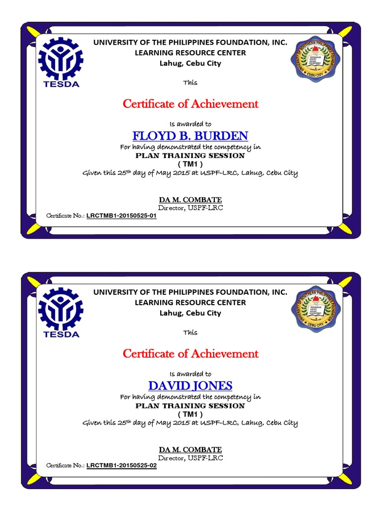 Certificate of Achievement in Training Planning | PDF