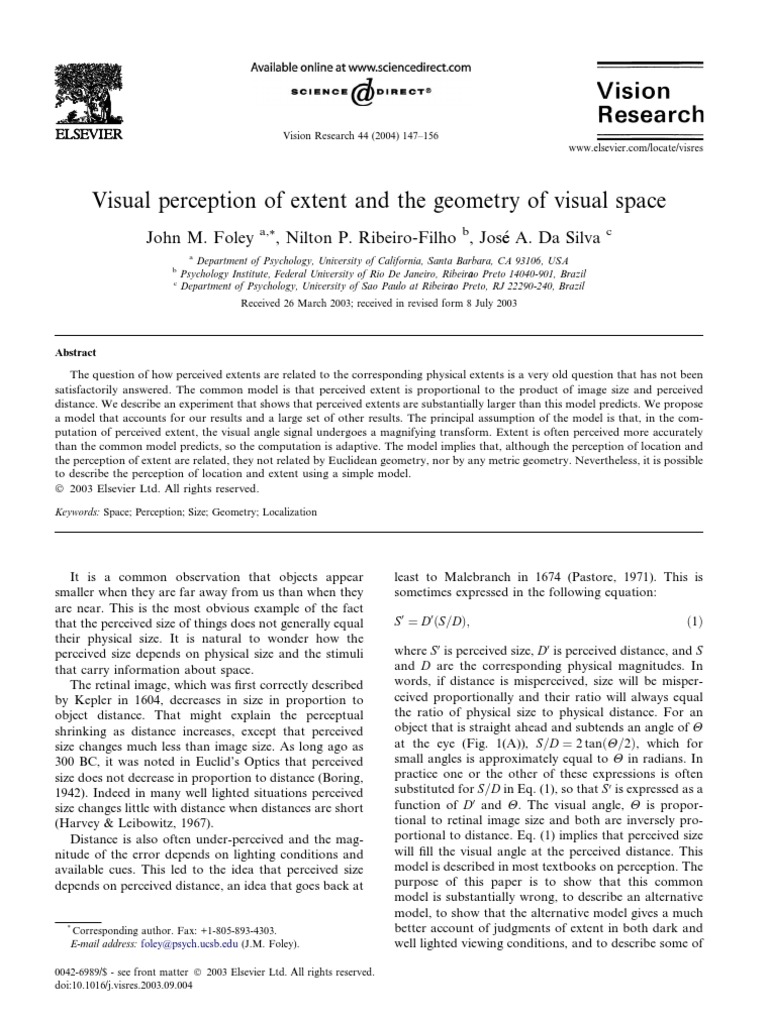 Visual Perception of Extent and The Geometry of Visual Space | PDF ...