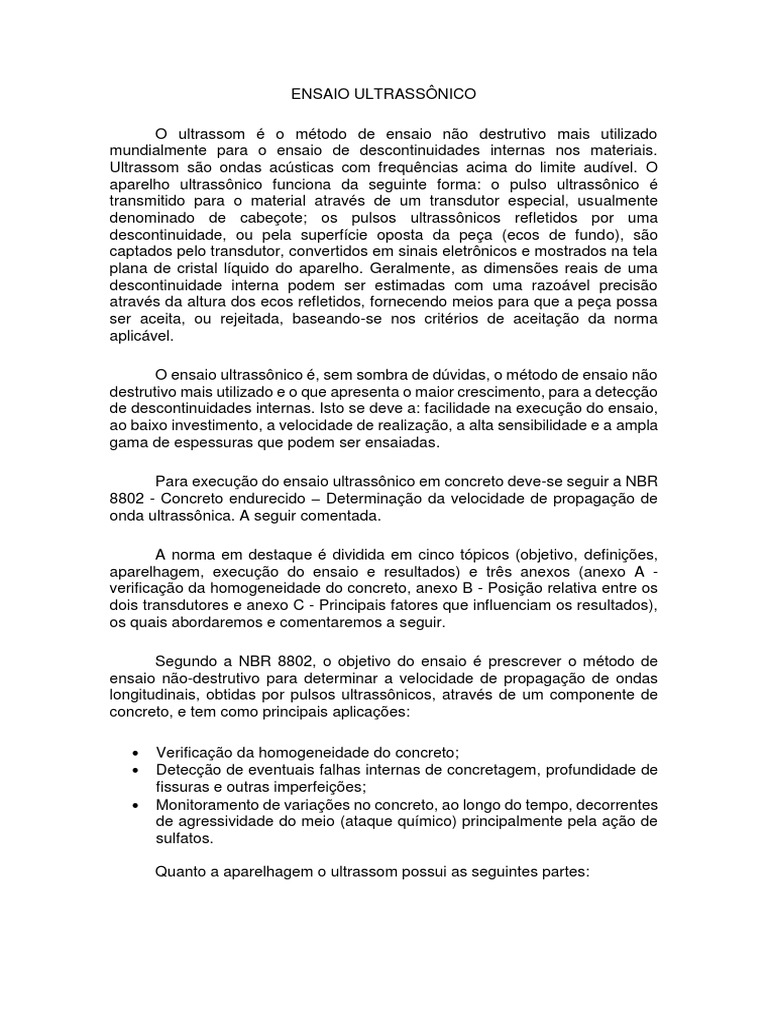 Resumo - ENSAIO ULTRASSÔNICO | PDF | Ultrassom | Ondas
