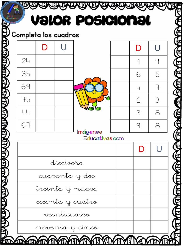 Hojas De Trabajo De Valor Posicional Palabras A Números Cuaderno