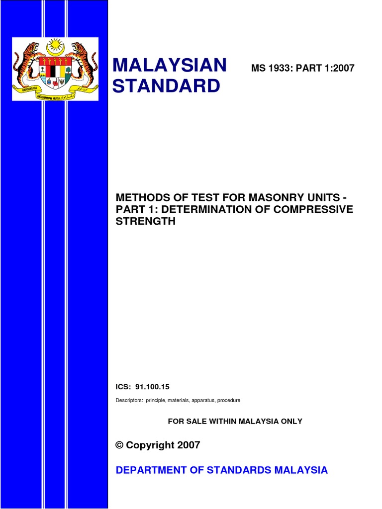 Ms 1933 Part 12007 Methods of Test For Masonry Units Part 1 ...