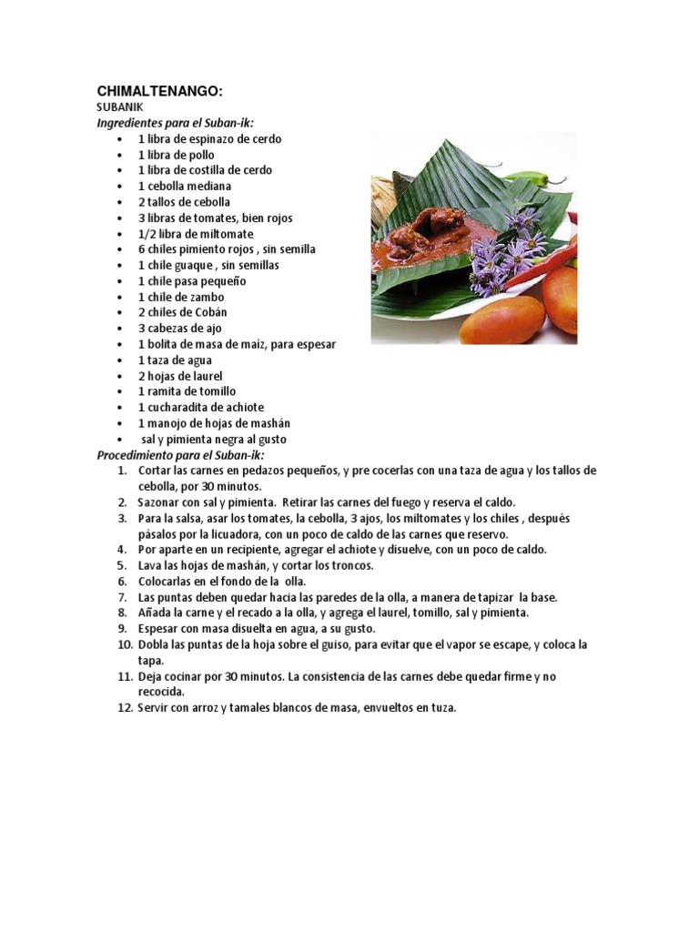 Receta de Suban-ik Guatemalteco | PDF | Estofado | Cilantro