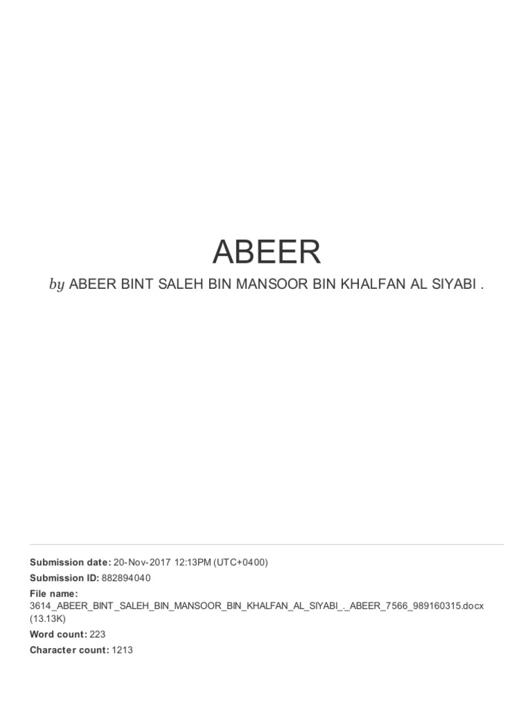 Abeer: by Abeer Bint Saleh Bin Mansoor Bin Khalfan Al Siyabi | PDF ...