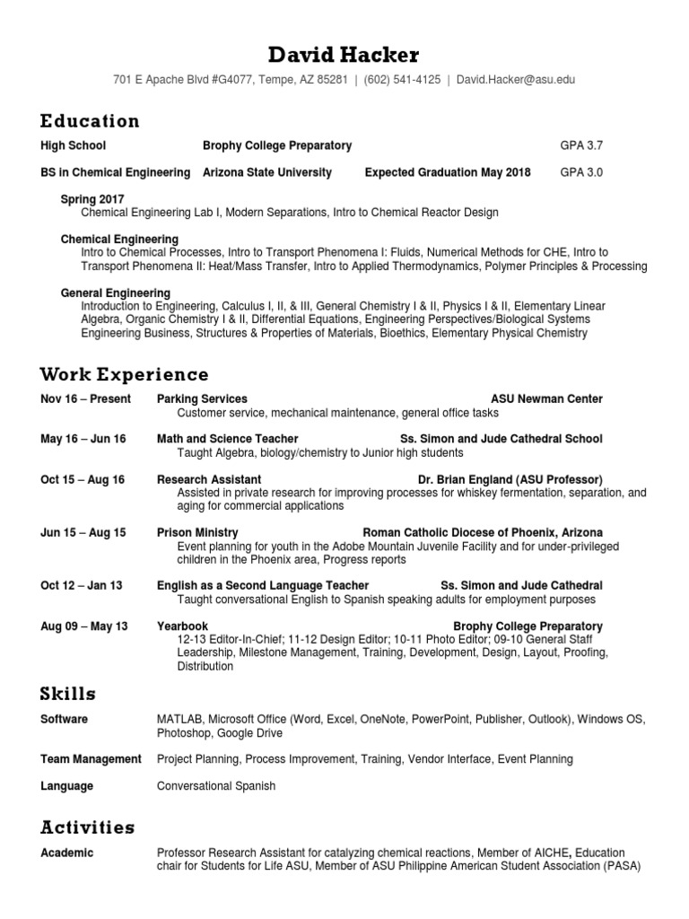 David Hacker | PDF | Arizona State University | Chemical Engineering