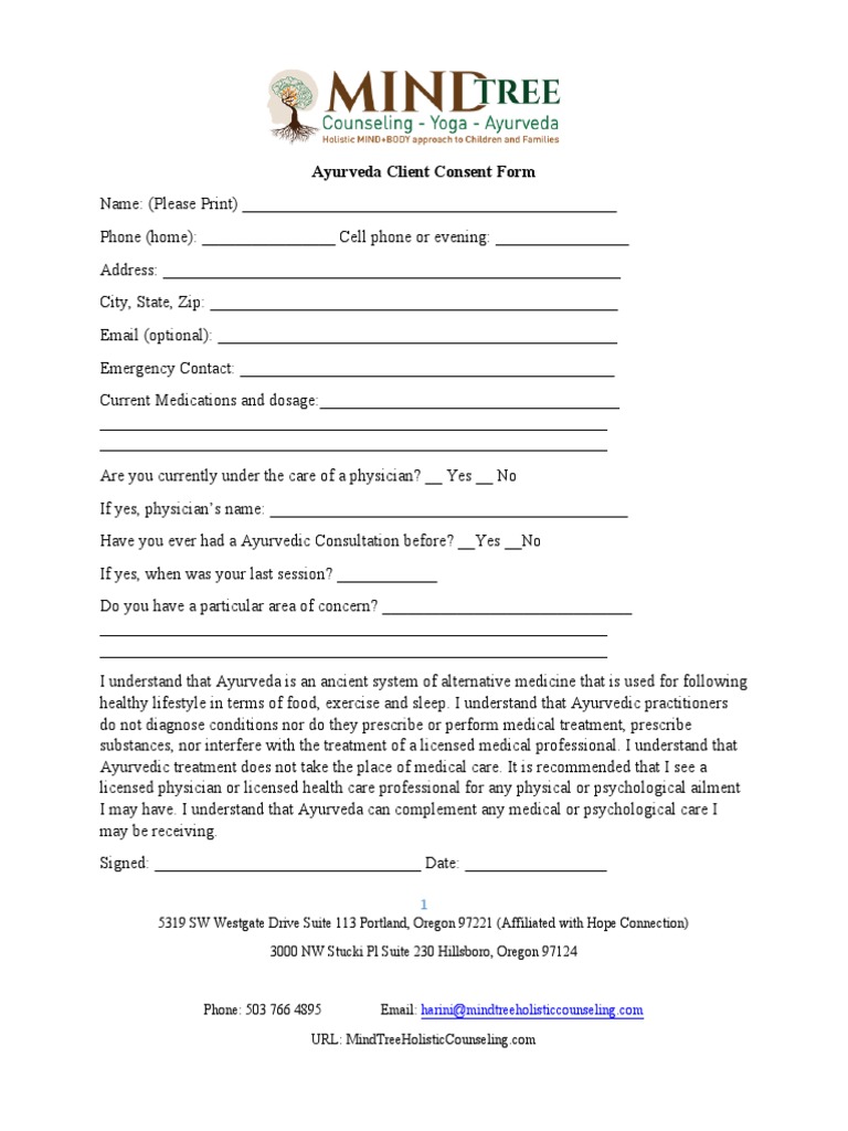 Ayurveda Client Consent Form | PDF | Ayurveda | Physician