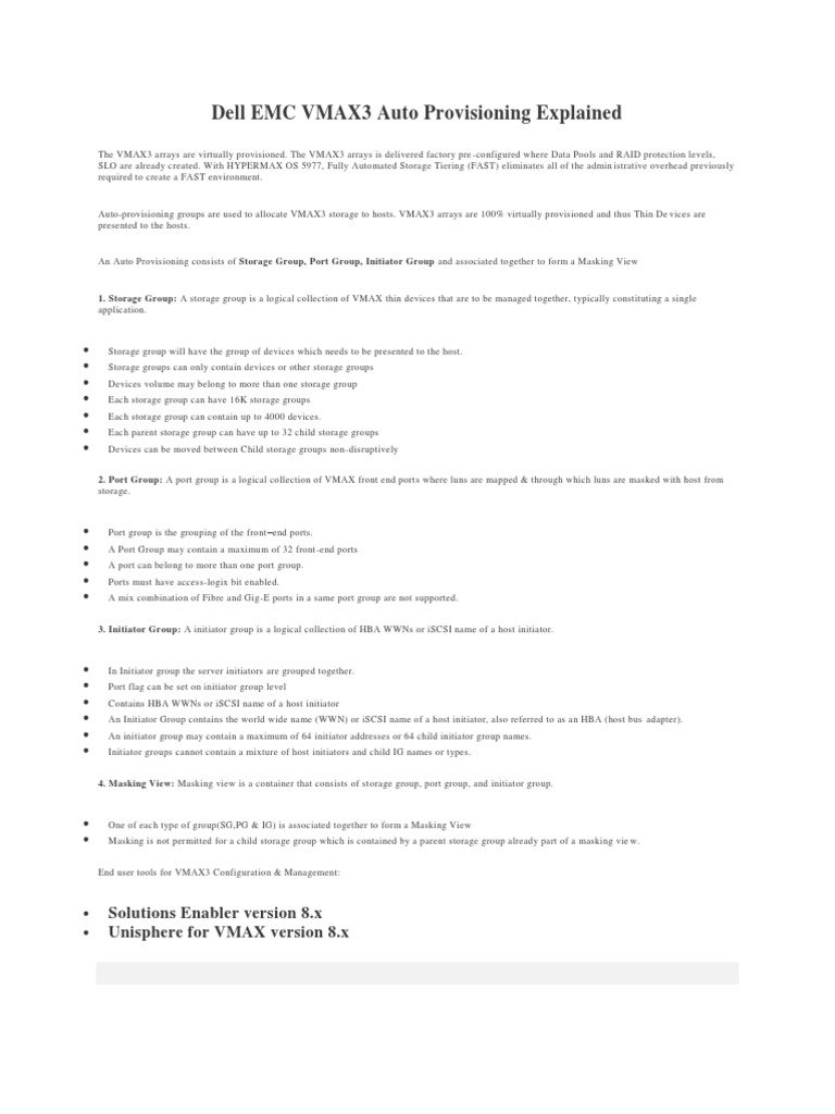 Dell EMC VMAX3 Auto Provisioning Explained | PDF | Provisioning | Data