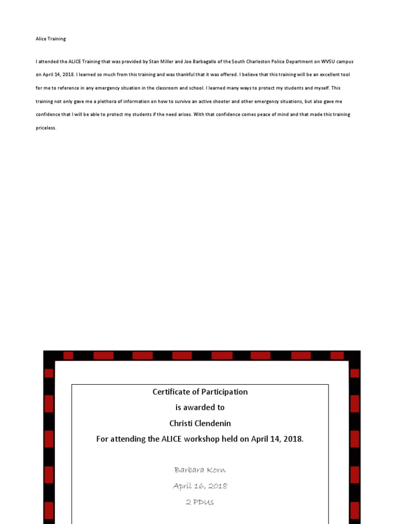 Alice Training Reflection and Pdu | PDF