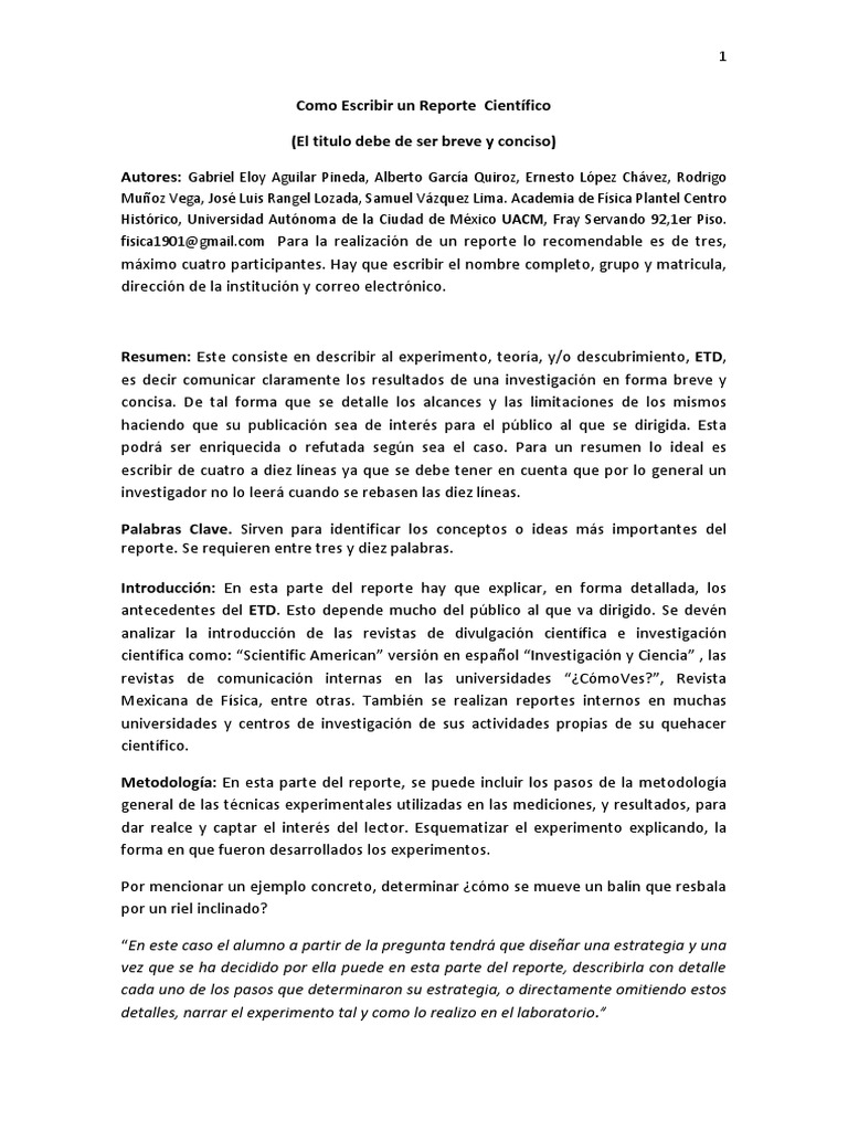 Como Escribir Un Reporte Científico | PDF | Hipótesis | Science