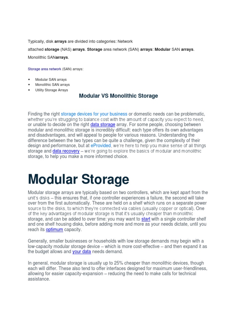 Monolithic Vs Modular Storage | PDF | Data Compression | Computer Data Storage