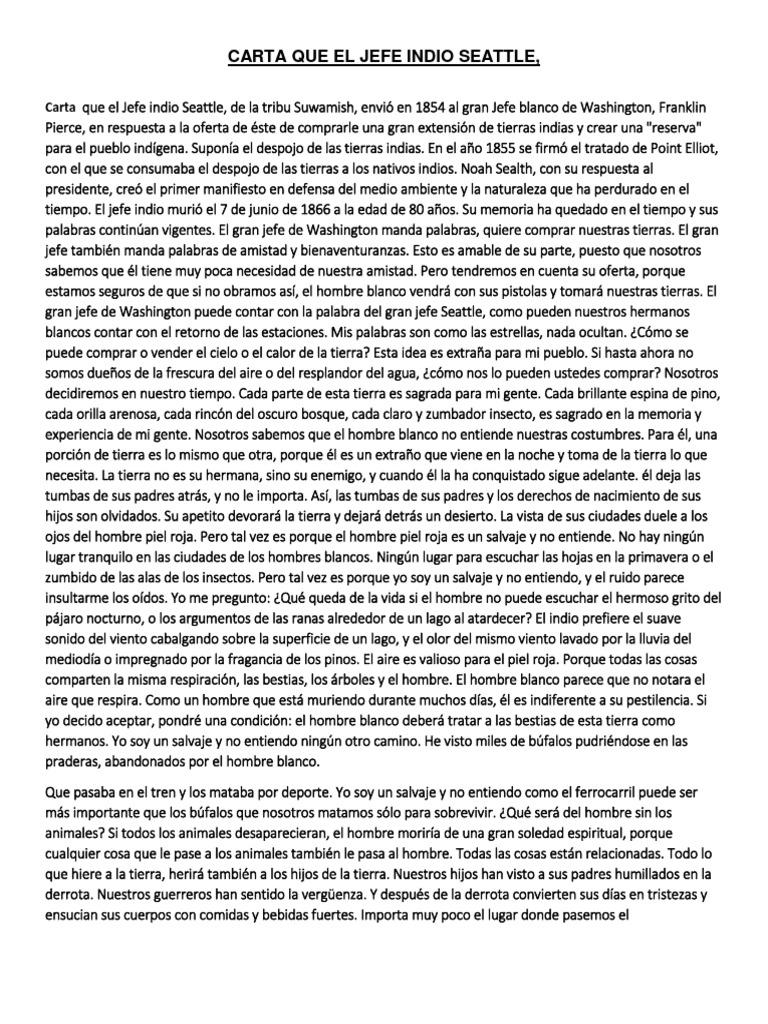 Carta Que El Jefe Indio Seattle | PDF | Libros para adolescentes
