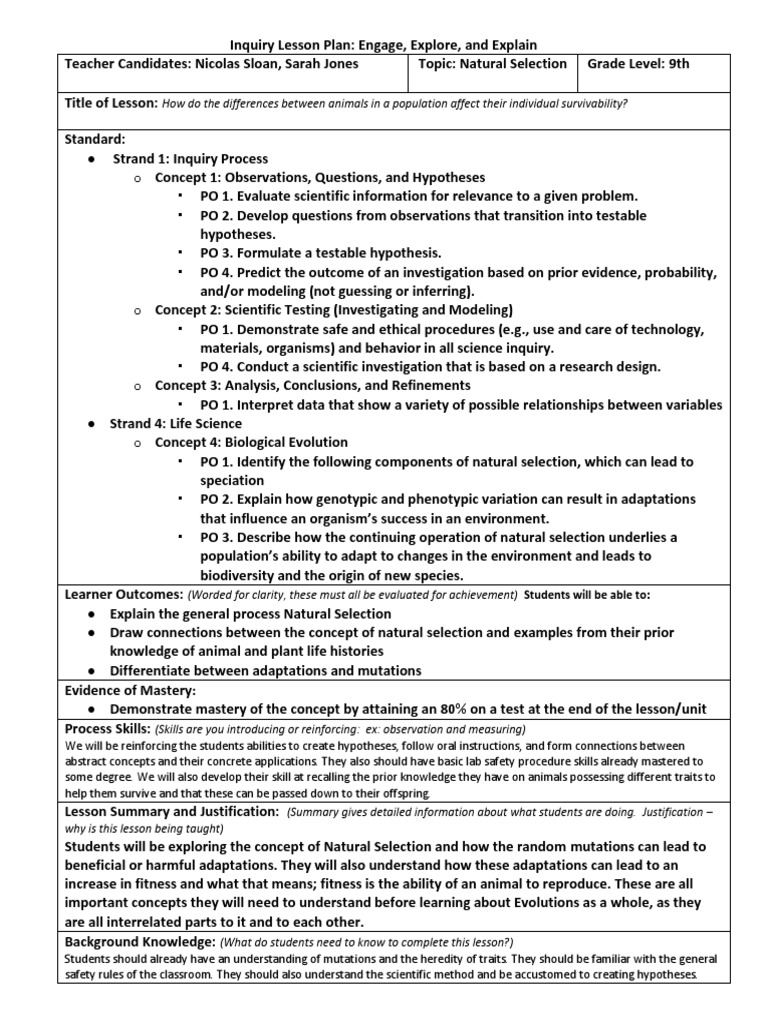 3es Lesson Plan | PDF | Natural Selection | Evolution