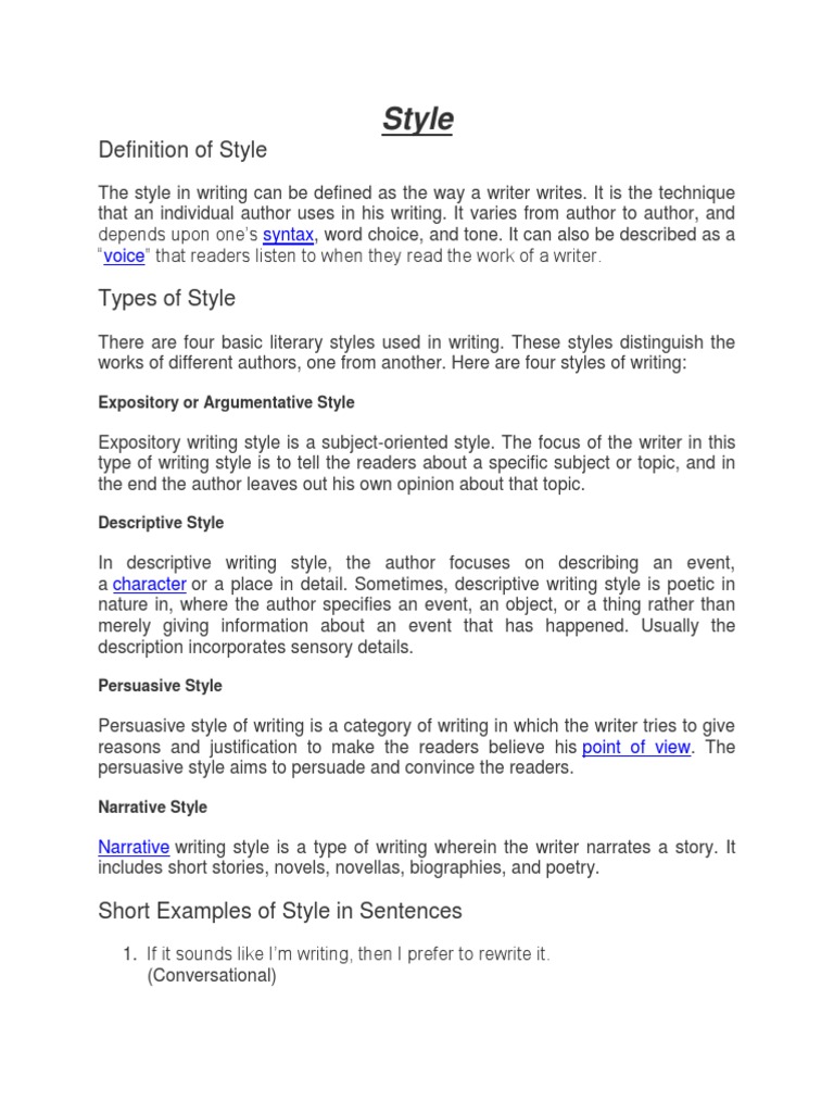 Definition of Style | Download Free PDF | Writers