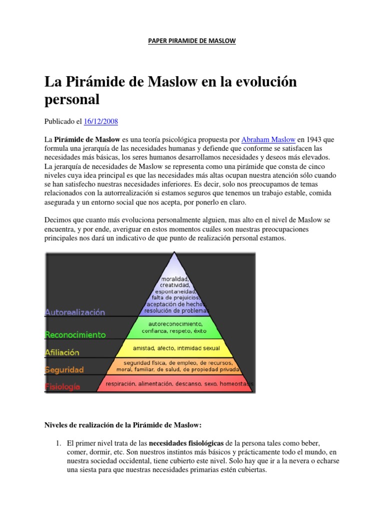 Paper Piramide de Maslow | Descargar gratis PDF | Ciencias del comportamiento | Conceptos ...
