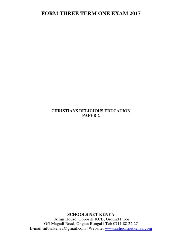 Cre Paper 2 Form 3 Term 1 Exam 2017 PDF | PDF