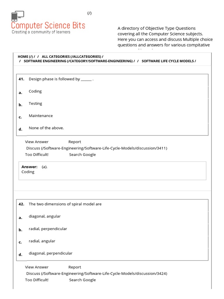 Software Engineering Multiple Choice Questions and Answers-Software ...