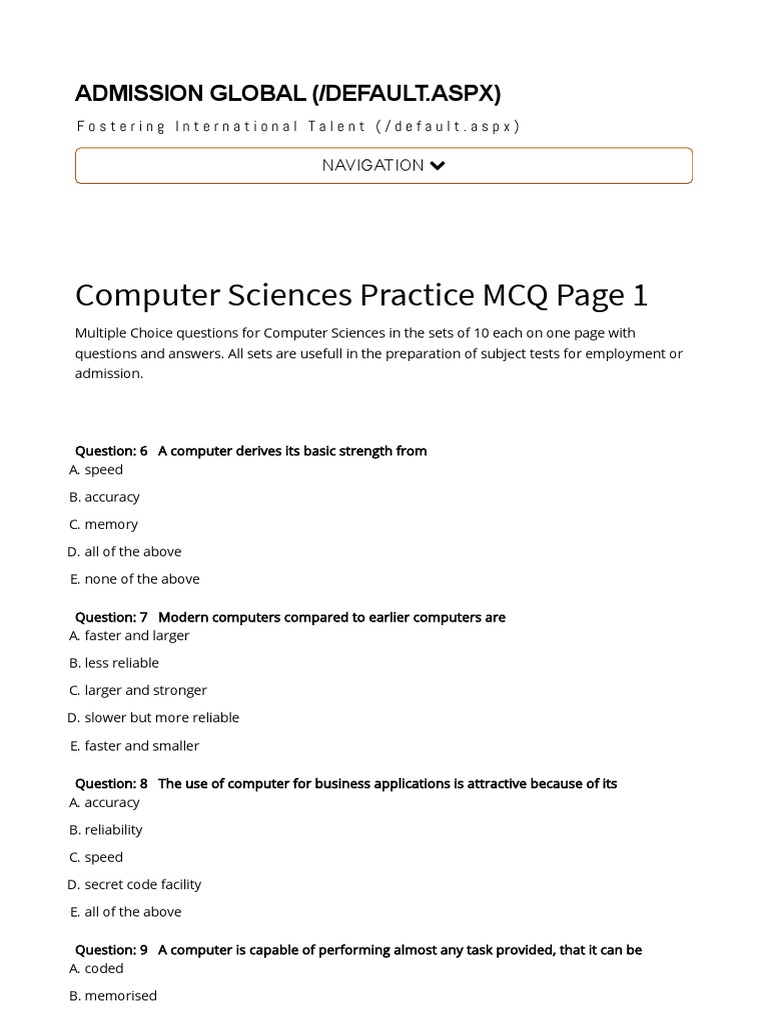Practice Questions For Computer Sciences Page 1 | PDF | Computer Data ...