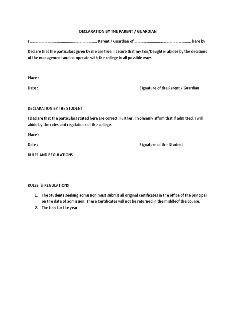 Declaration by The Parent | PDF