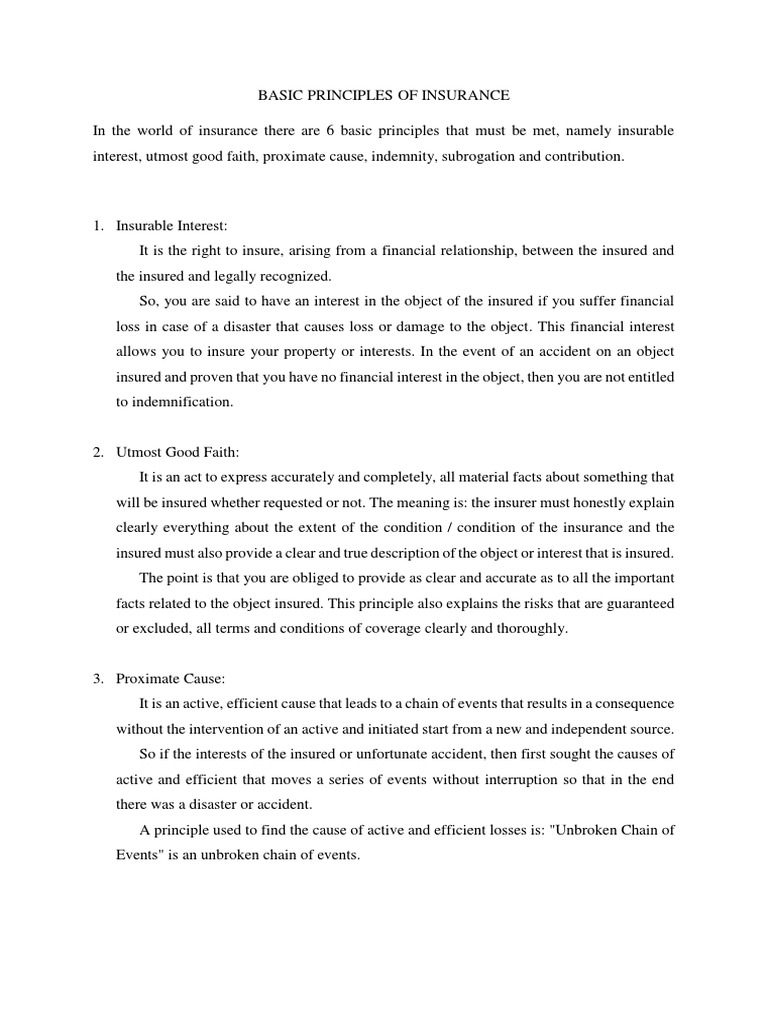Basic Principles of Insurance | PDF | Indemnity | Insurance
