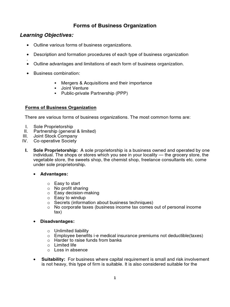 Forms of Business Organization | PDF | Joint Venture | Public–Private ...