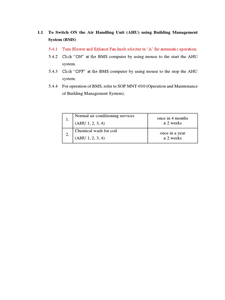 1.1 To Switch ON The Air Handling Unit (AHU) Using Building Management ...