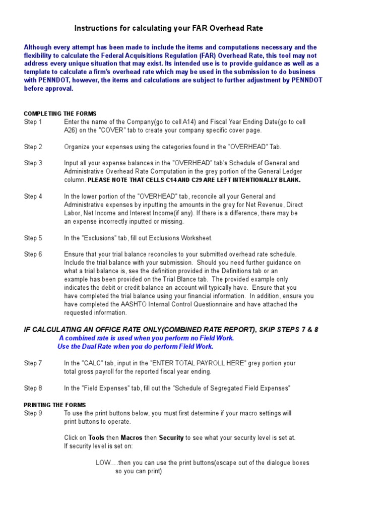Overhead Rate Calculation Instructions. Spreadsheet | PDF | Expense ...