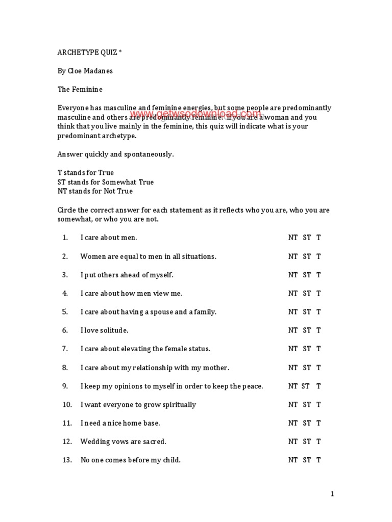 Archetype Quiz by Cloe Madanes | PDF | Femininity | Seduction
