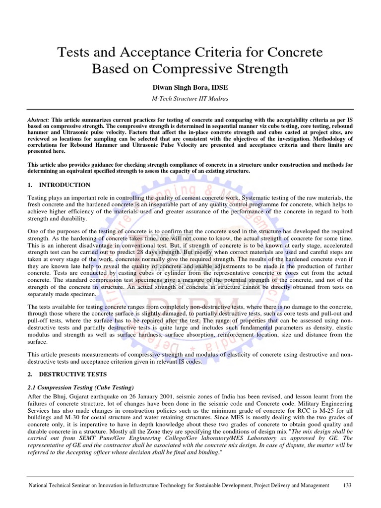 Tests and Acceptance Criteria For Concrete Based On Compressive ...