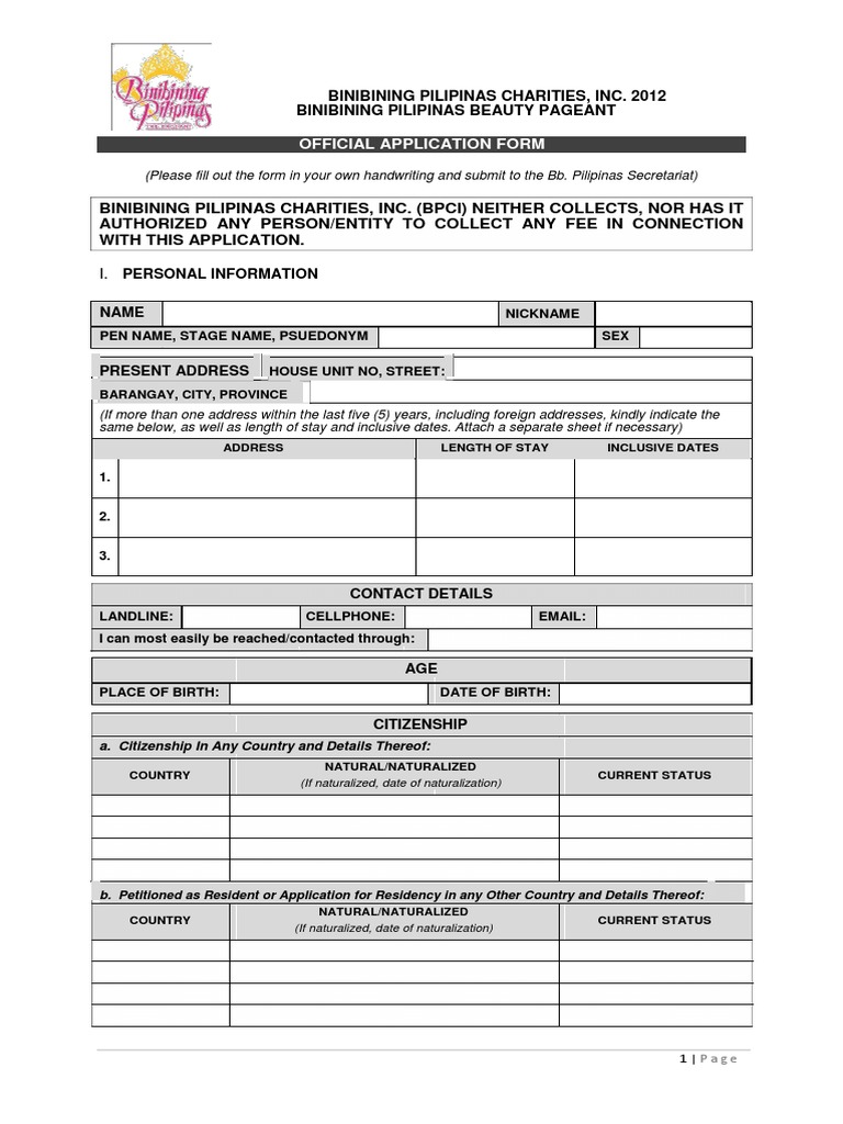 Binibining Pilipinas Application Guide | PDF | Identity Document ...