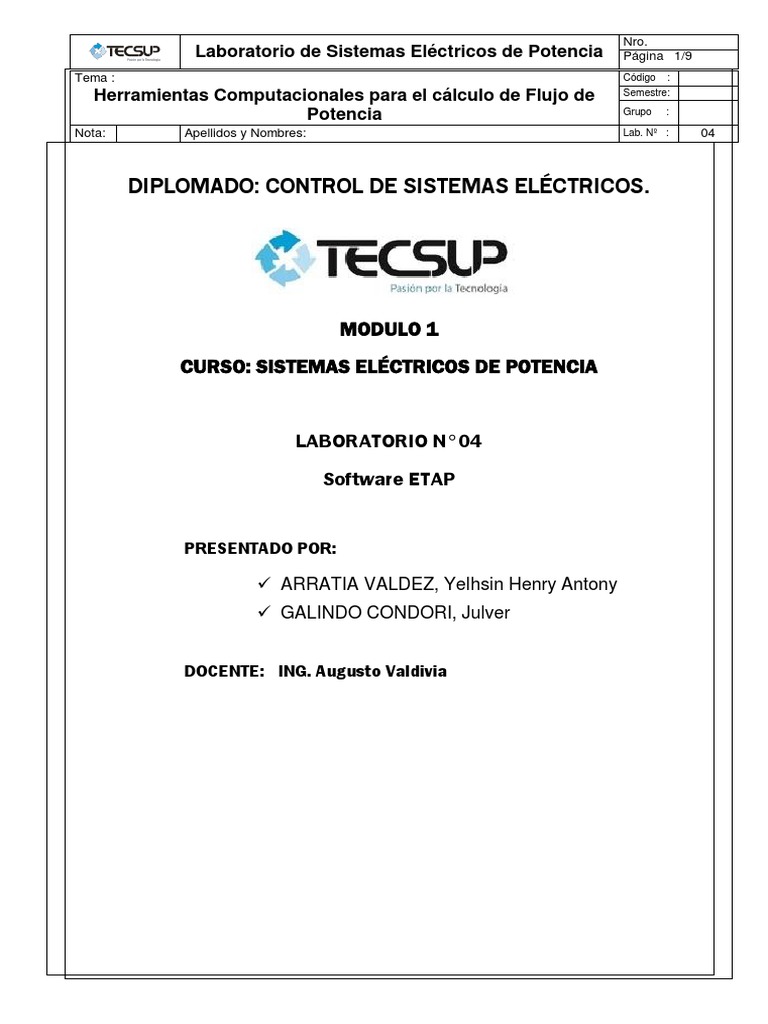 Lab. 04 de Simulacion en ETAP | PDF | Energia electrica | Simulación