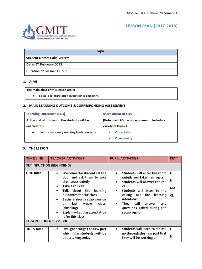 Lesson Plan 9th Feburary 2018 | PDF | Educational Assessment | Lesson Plan