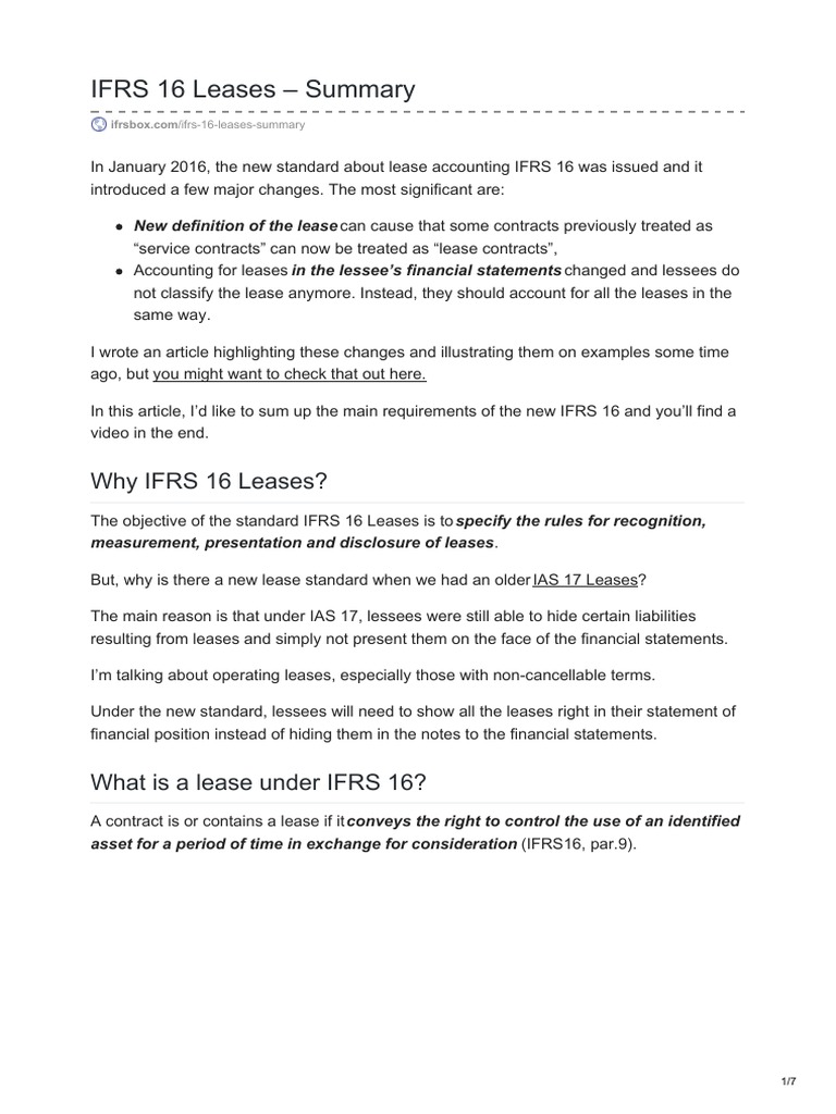 IfRS 16 Leases Summary | PDF | Debits And Credits | Lease