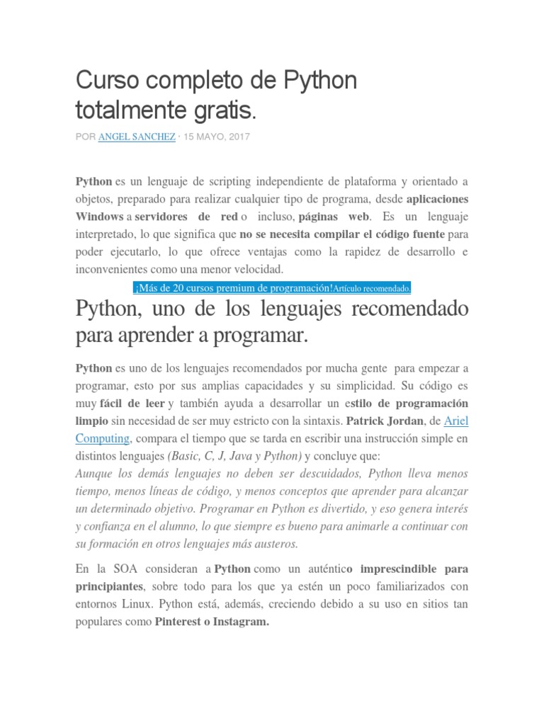 Curso Completo de Python Totalmente Gratis | PDF | Python (lenguaje de ...